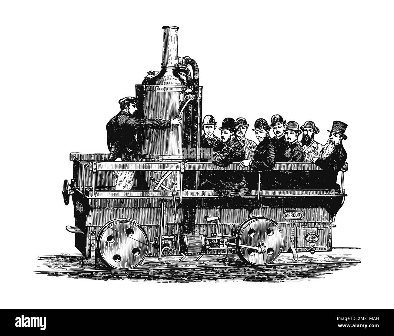 Steam wheels locomotive illustration Black and White Stock Photos ...