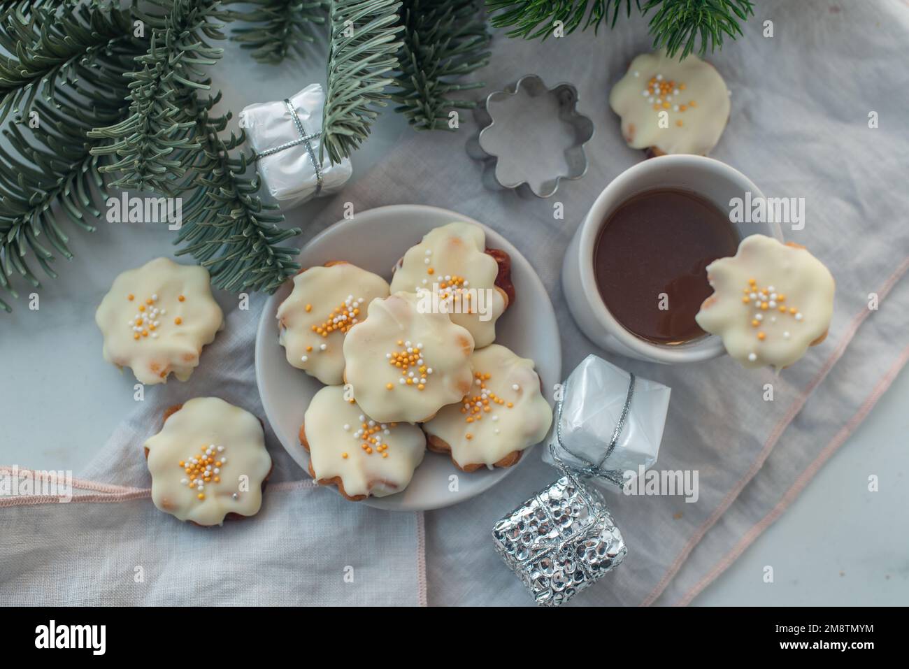 Traditional home made German Christmas Cookies with white chocolate ...