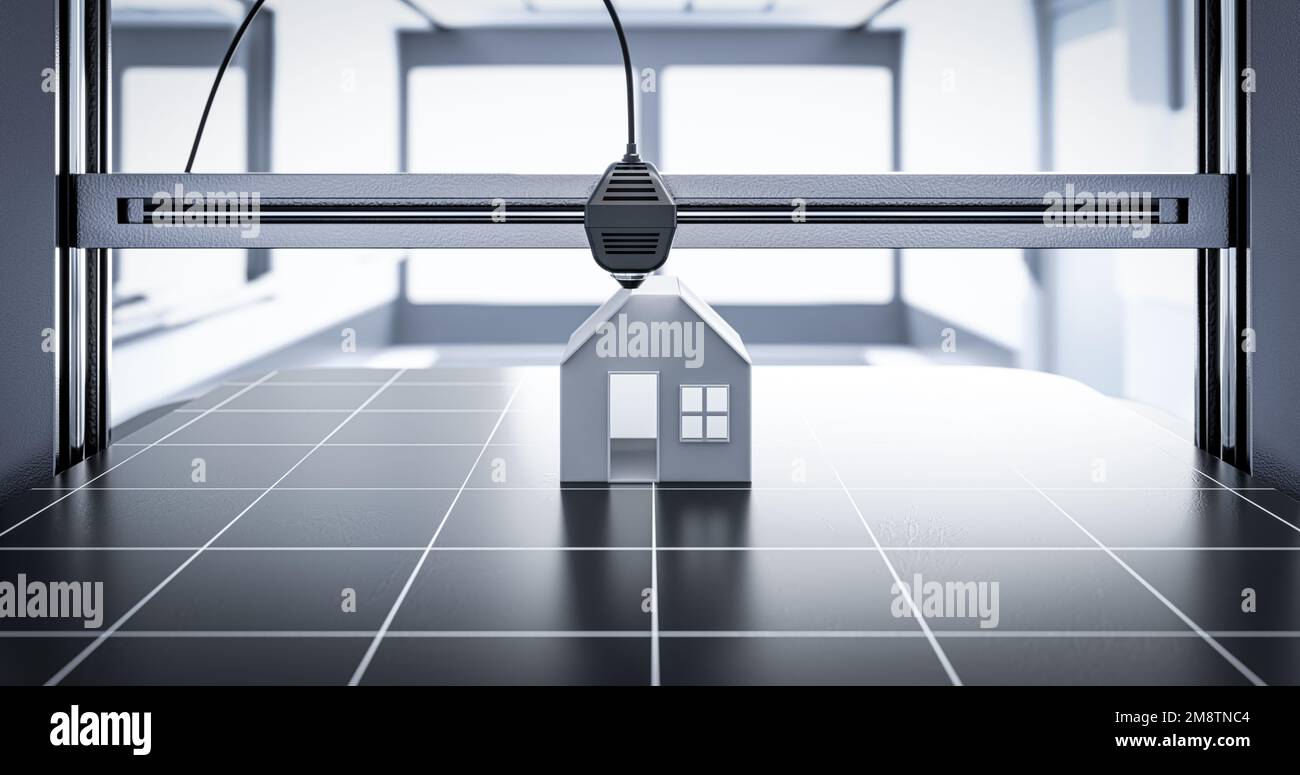 Single-family house 3d printing concept. Symbolic house building using ...