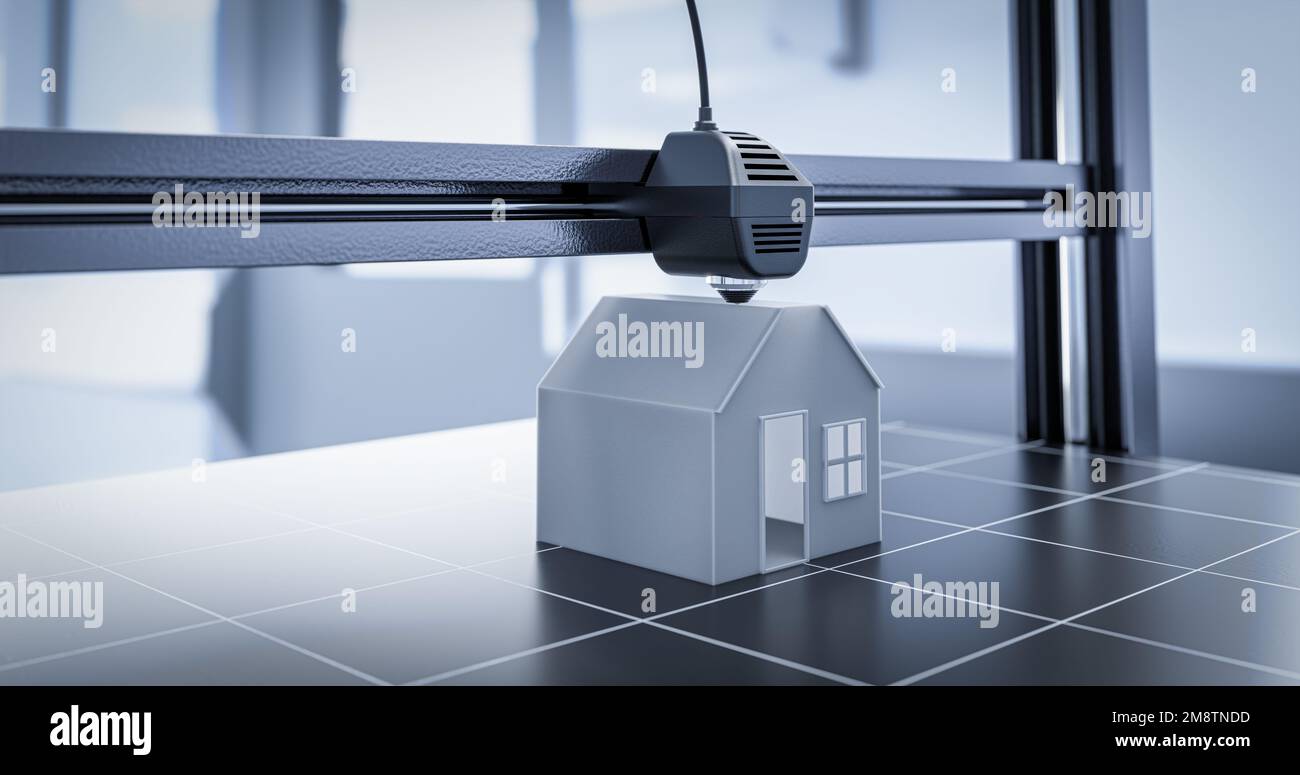 Single-family house 3d printing concept. Symbolic house building using ...