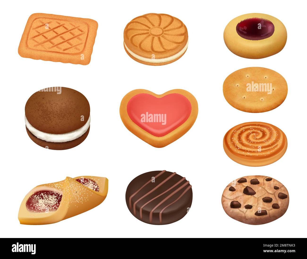 Realistic cookies. Sugar baked desserts decent vector colored templates ...