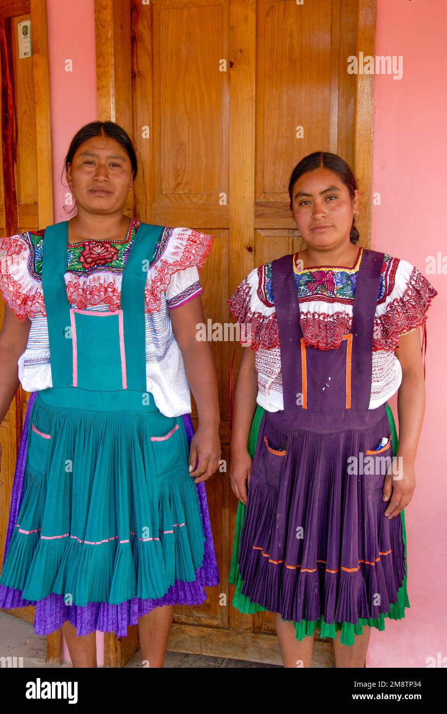 Faces of Mexico: Two Girls in Traditional Gard in Chiapas Stock Photo ...