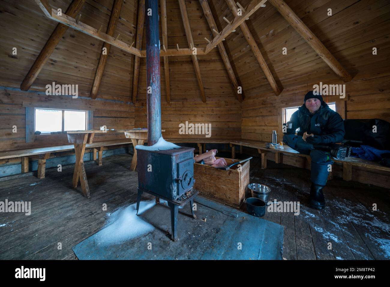 At Rihmakuru hut while ski touring at Pallas-Yllästunturi National Park ...