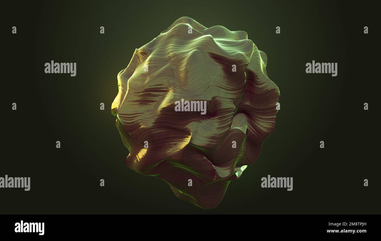 3D rendering anisotropic stone morphing. Waves of deformation on the material. Art object for ...