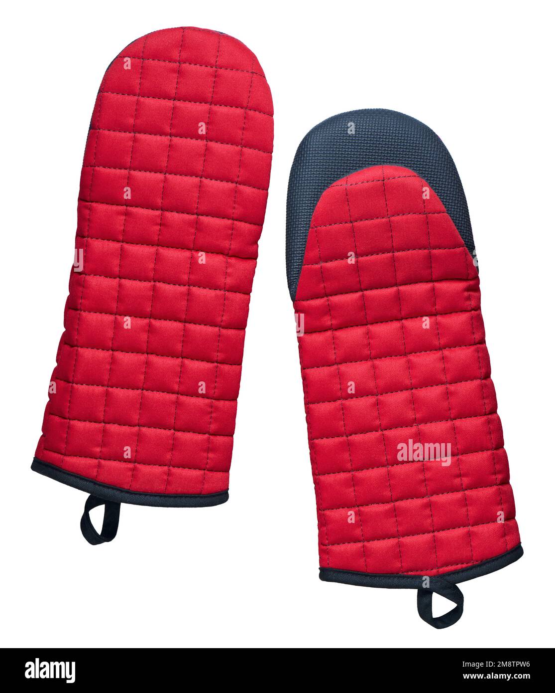 Red fabric quilted oven mitts with silicone inserts isolated Stock ...