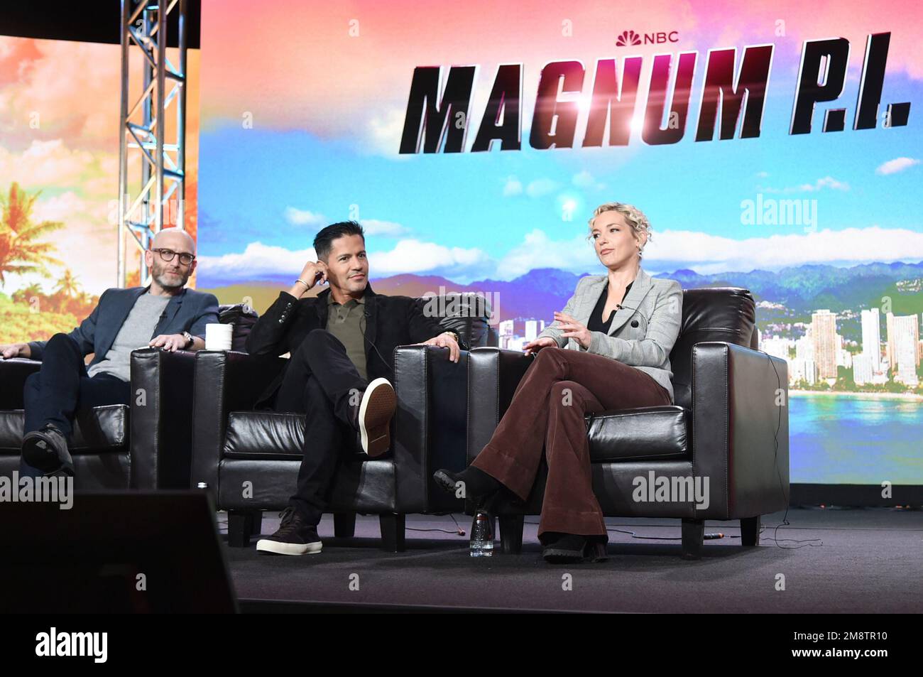 Eric Guggenheim, from left, Jay Hernandez and Perdita Weeks participate ...