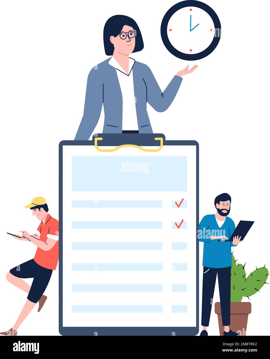 Time management concept with tiny office managers and boss ...