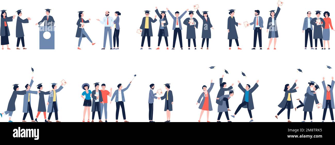 Happy graduate college students with friends, mother and teacher. Male ...