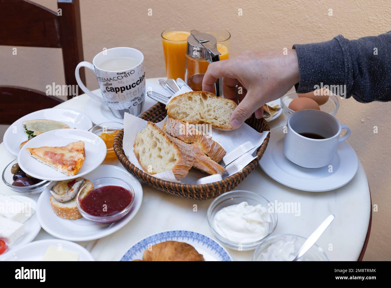 homemade greek breakfast on a street table, Crete Stock Photo - Alamy