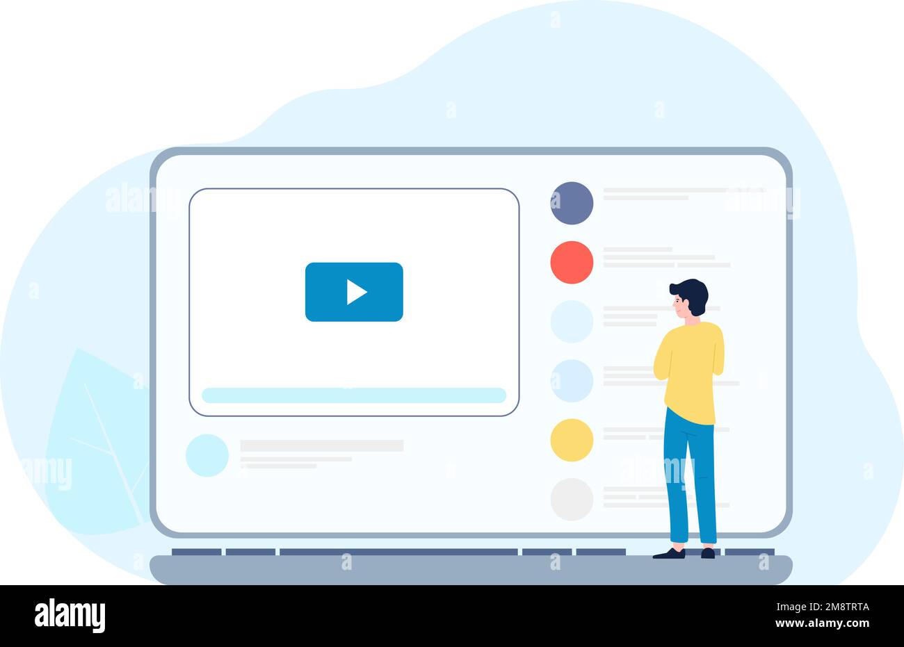 Man looking online video and reading chat. Internet stream, search ...