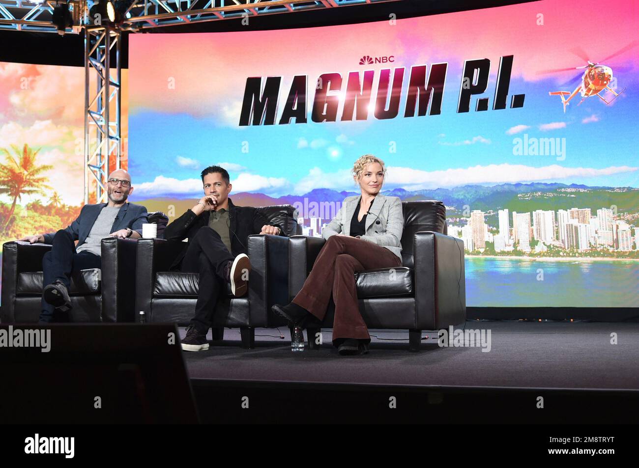 Eric Guggenheim, from left, Jay Hernandez and Perdita Weeks participate ...