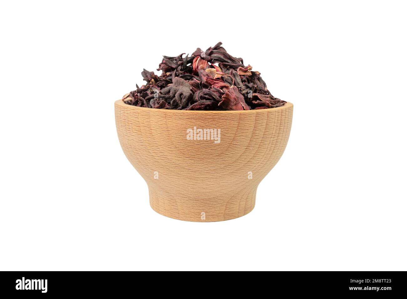Dry hibiscus tea in wooden bowl isolated on white background. herb. herbal tea. food ingredient ...