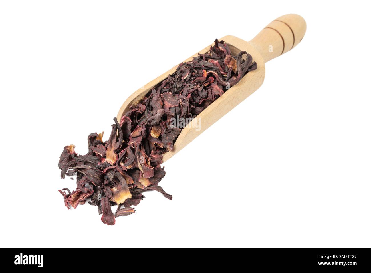 Dry hibiscus tea in wooden scoop isolated on white background. herb. herbal tea. food ingredient ...
