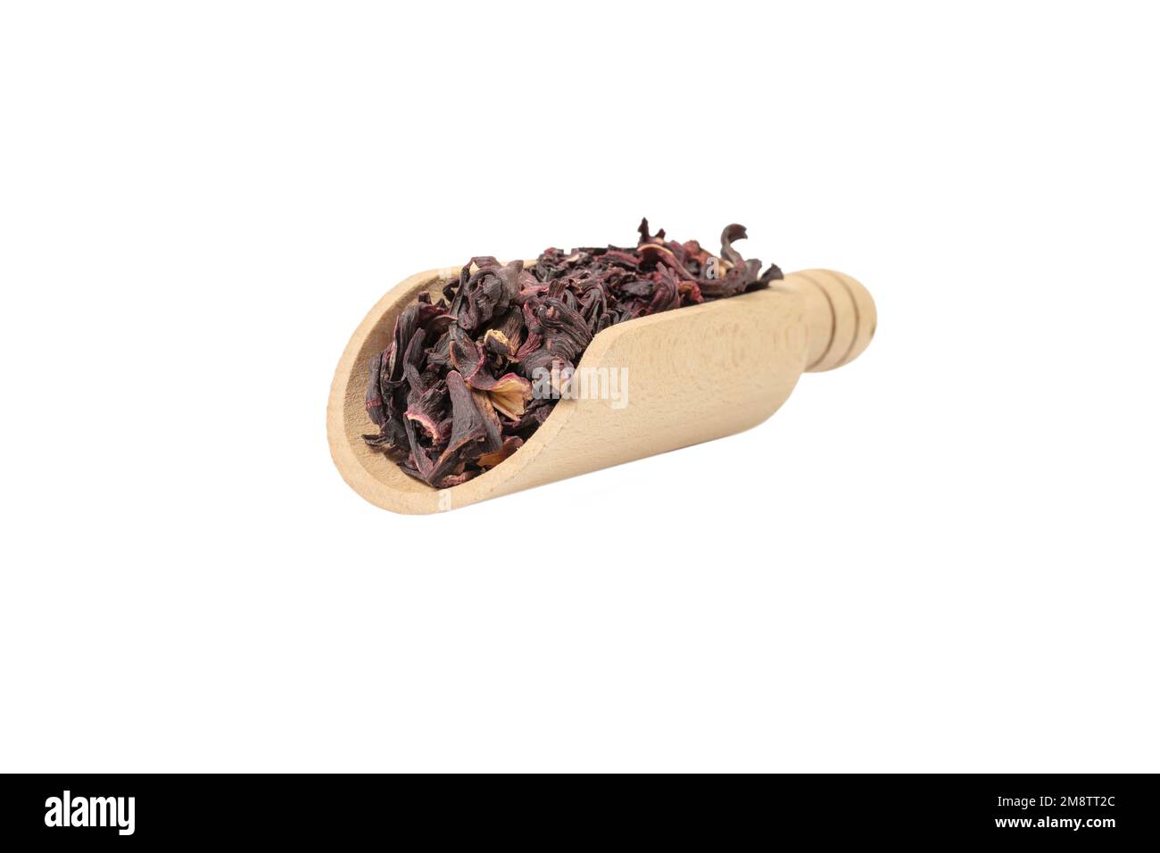 Dry hibiscus tea in wooden scoop isolated on white background. herb. herbal tea. food ingredient ...