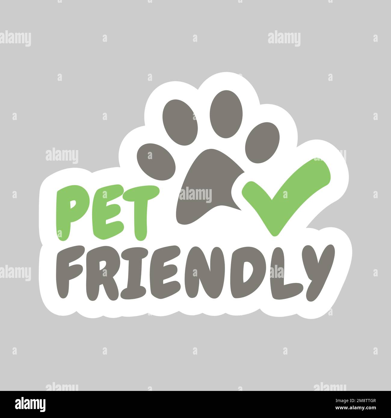 Pet friendly vector sticker stamp. Ok for pets with checkmark and dog ...