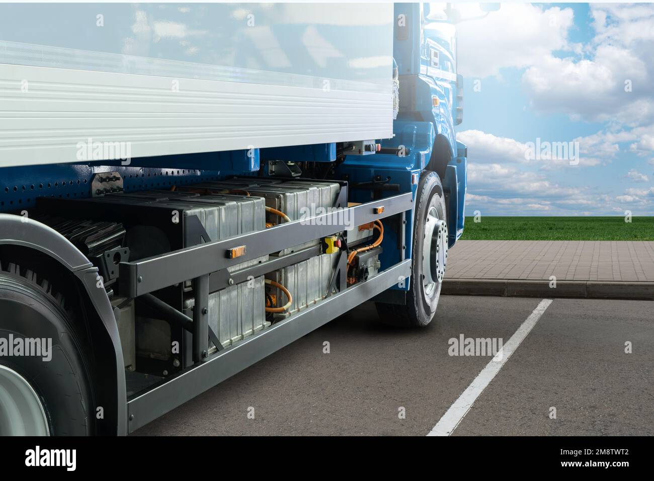 Electric truck with batteries. Clean transportation concept Stock Photo ...