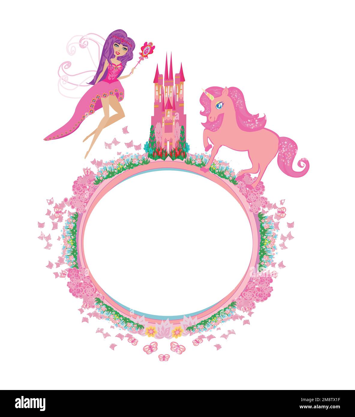 Fairytale frame with castle and unicorns Stock Vector Image & Art - Alamy