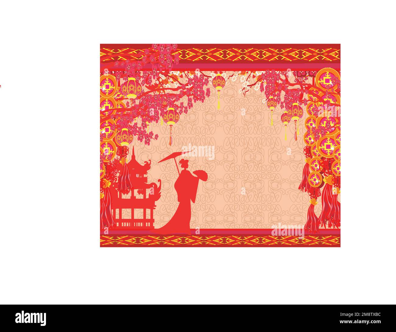 Abstract decorative frame with Asian girl Stock Vector Image & Art - Alamy
