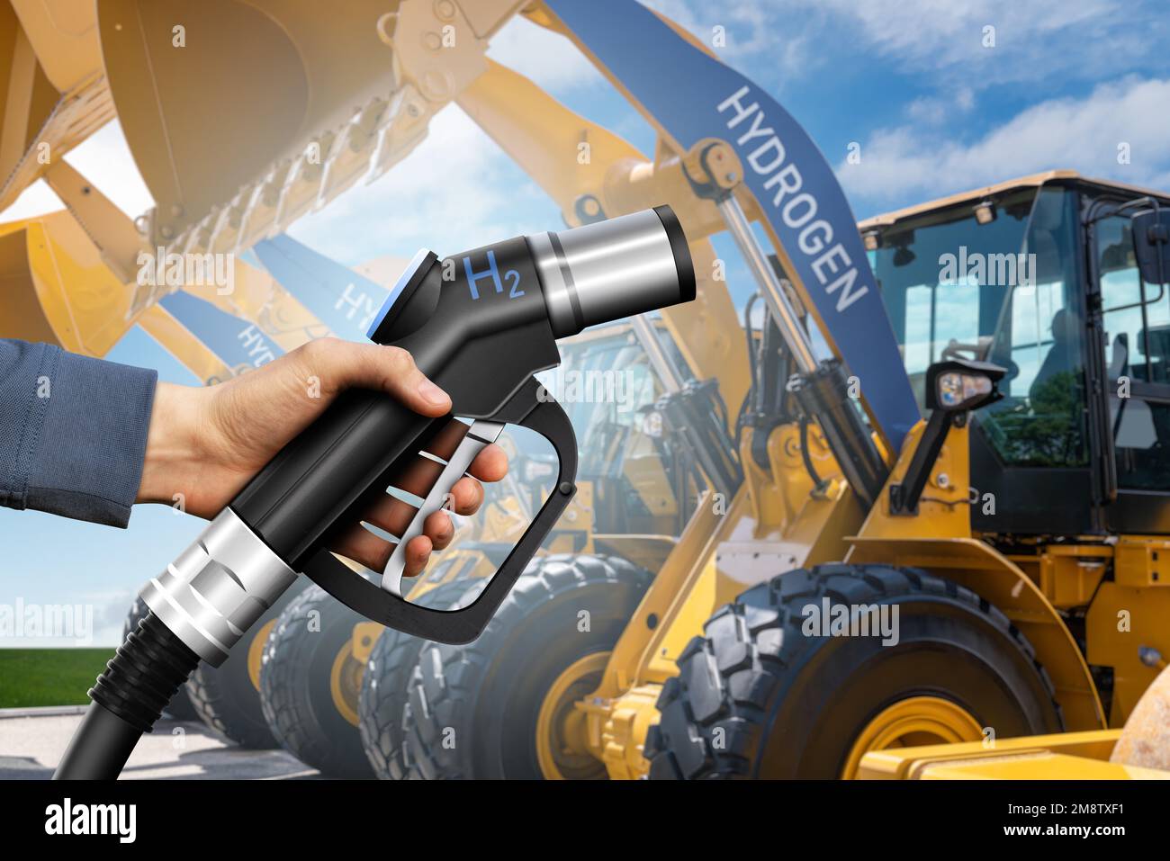 Hydrogen fueling nozzle on a background of fuel cell construction ...