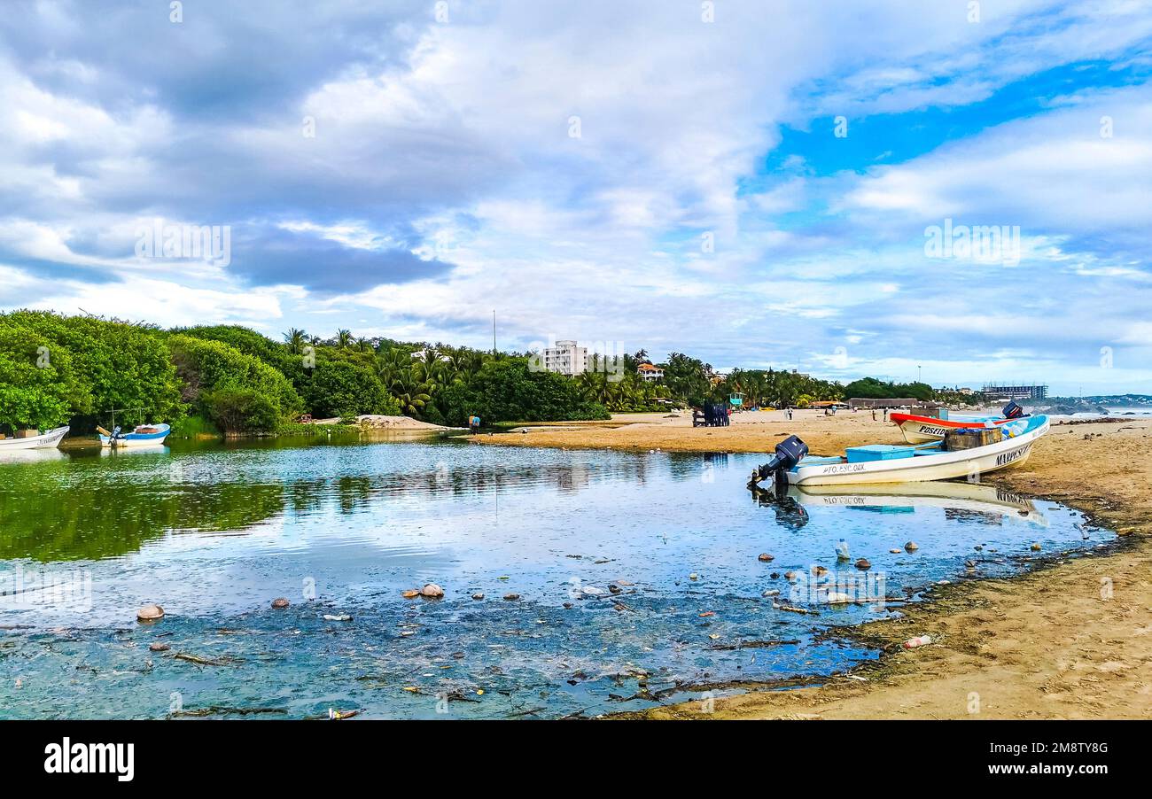 Dirty green polluted and garbage river in Zicatela Puerto Escondido ...