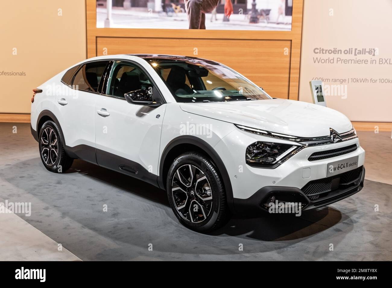 Citroen e-C4 X electic vehicle at the Brussels Autosalon European Motor ...
