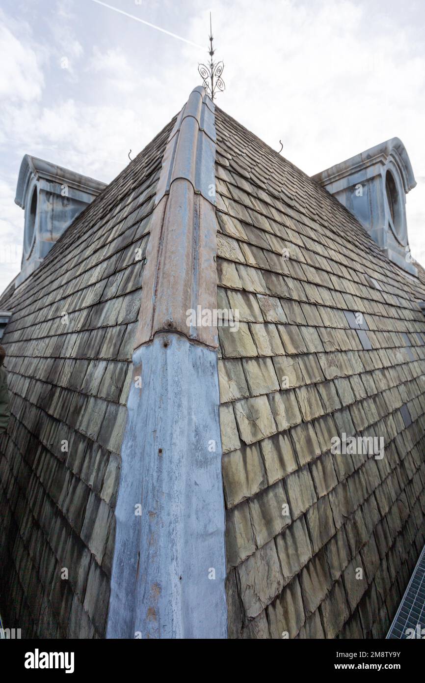 Slate roof and attic dormer windows in of Biblioteca Nacional de España ...