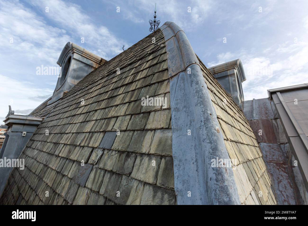 Slate roof and attic dormer windows in of Biblioteca Nacional de España ...
