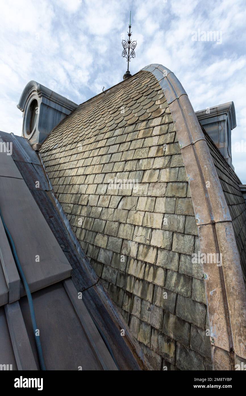 Slate roof and attic dormer windows in of Biblioteca Nacional de España ...