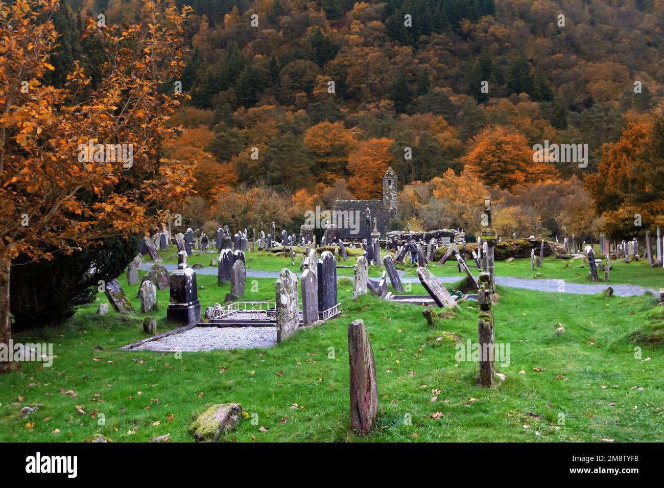 Medieval stone cross of the Glendalough monastery in the Wicklow ...