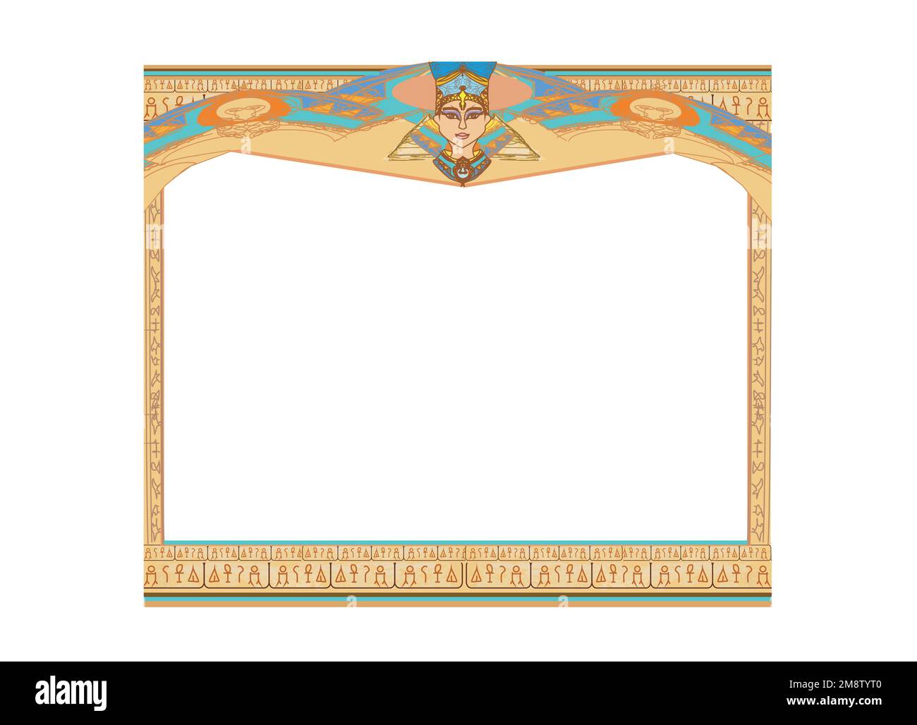 vintage card - decorative frame with hieroglyphs and egyptian queen ...