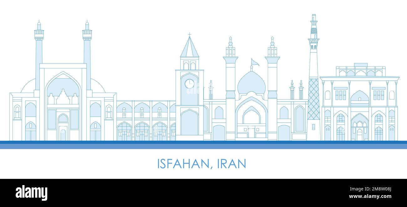 Outline Skyline panorama of city of Isfahan, Iran - vector illustration ...