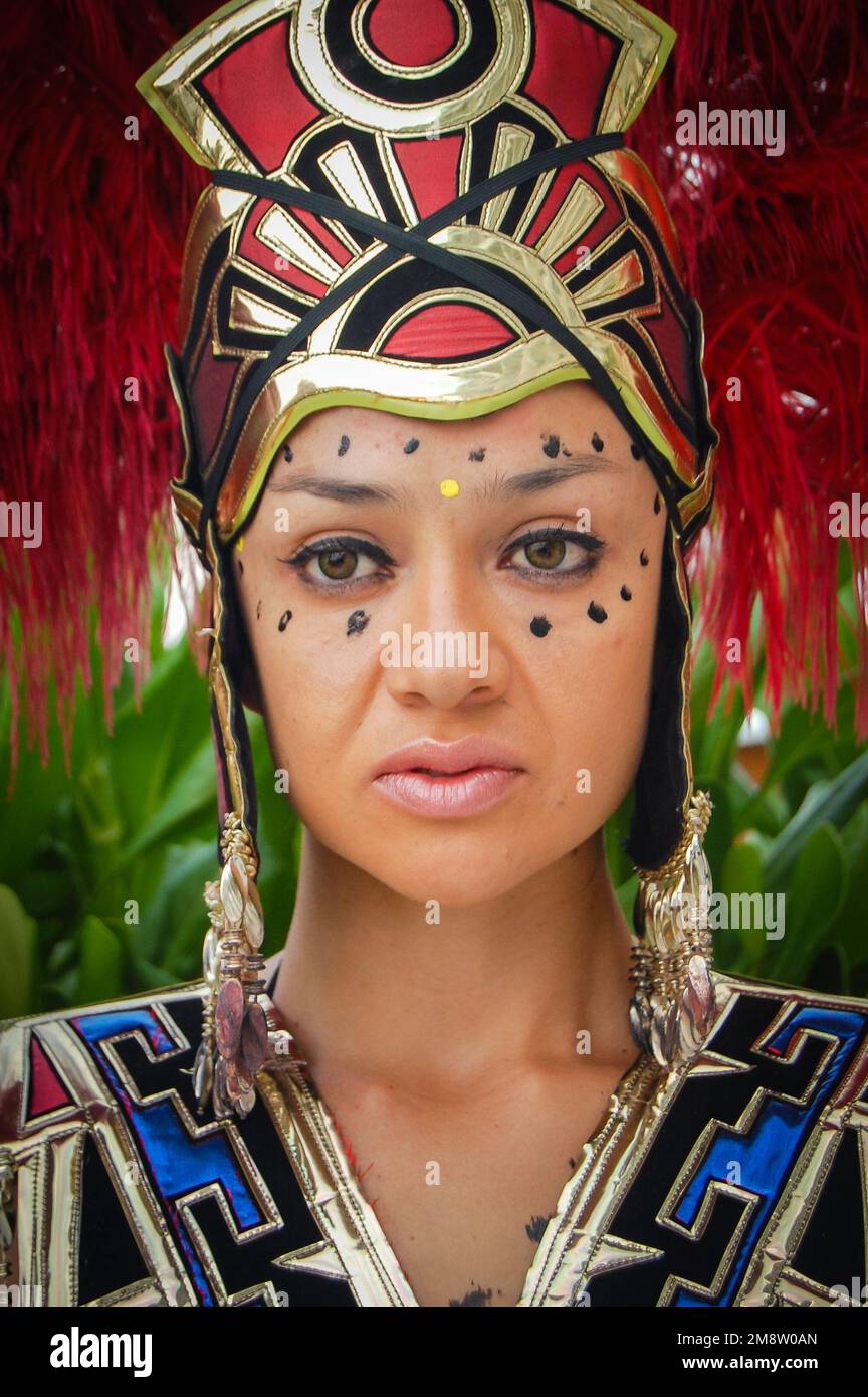 Faces of Mexico: Young Woman Wears Ceremonial Garb in Cancun Stock ...