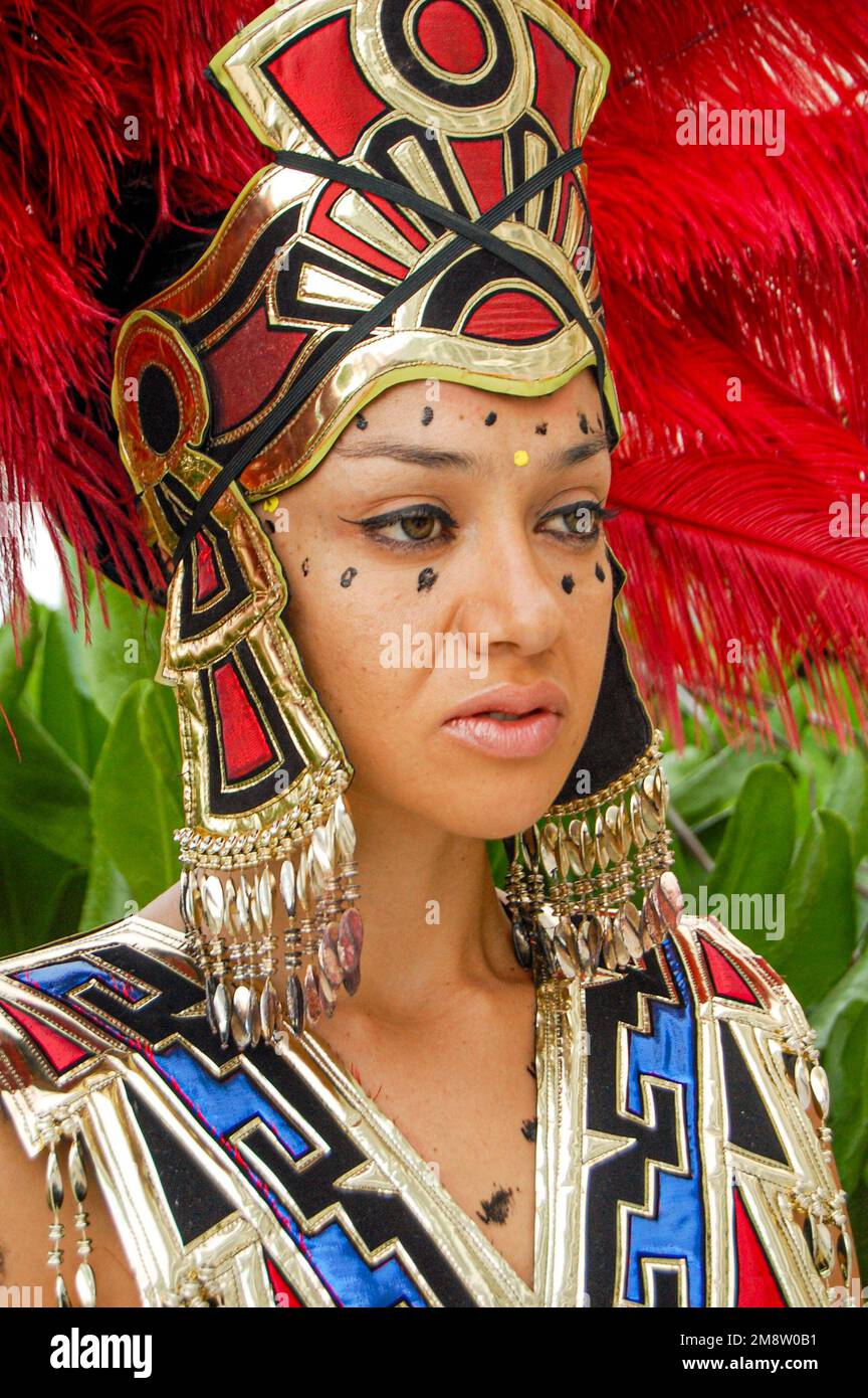 Faces of Mexico: Young Woman Wears Ceremonial Garb in Cancun Stock ...