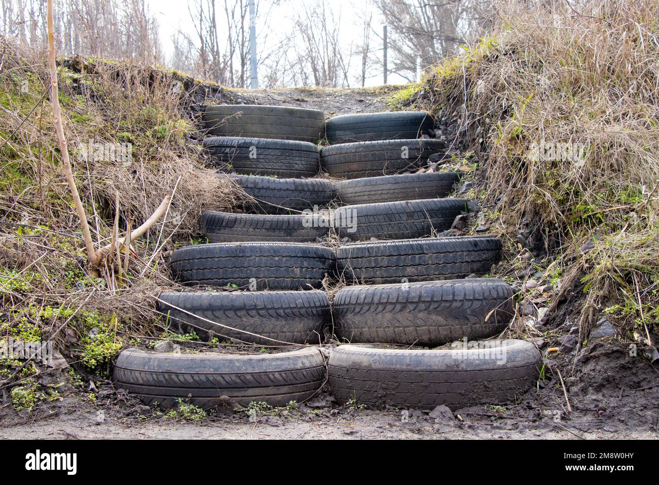 homemade wheel stairs on the street in the fall in the afternoon Stock ...