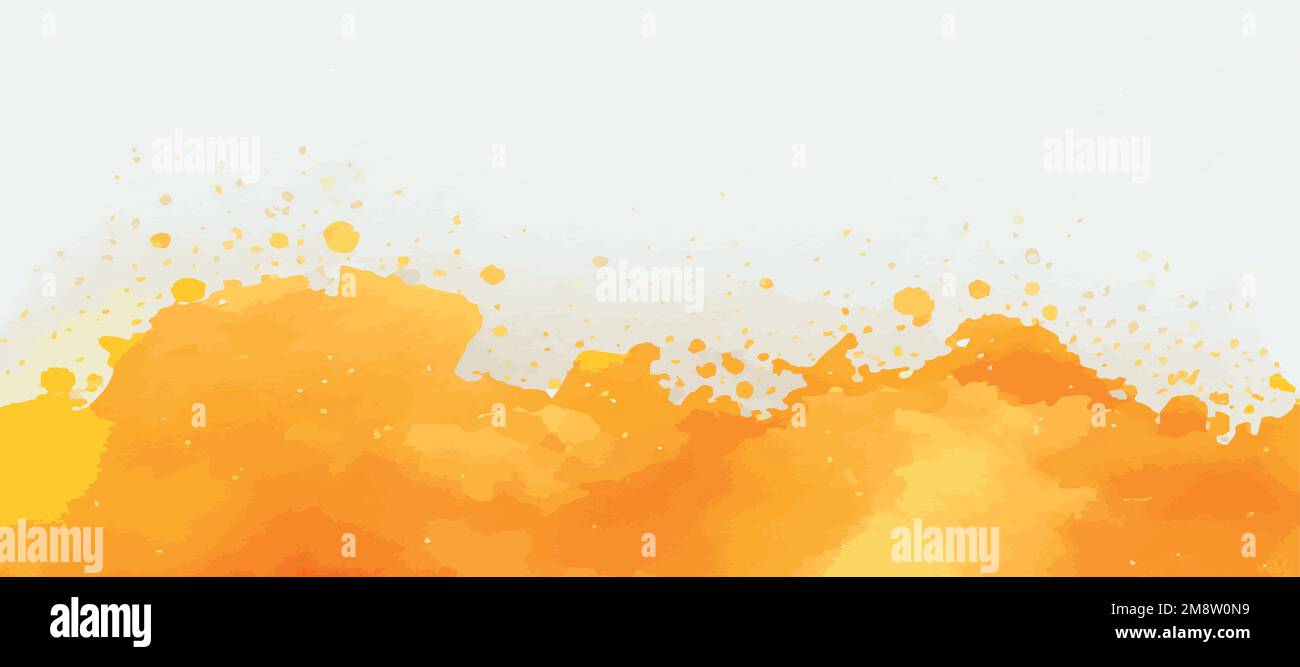 Realistic yellow-orange watercolor panoramic texture on a white ...