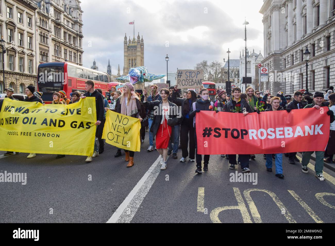 London, UK. 15th January 2023. Climate activists marched in Westminster ...