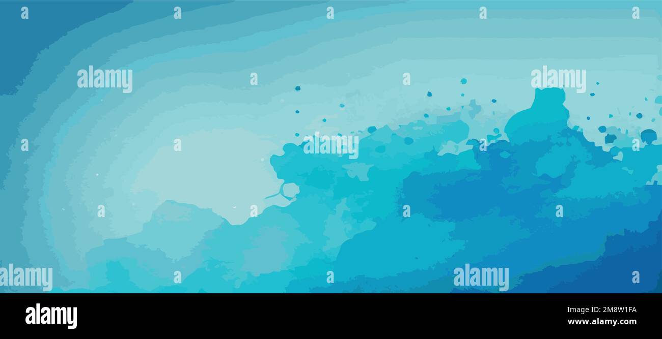 Realistic blue watercolor panoramic texture on white background ...