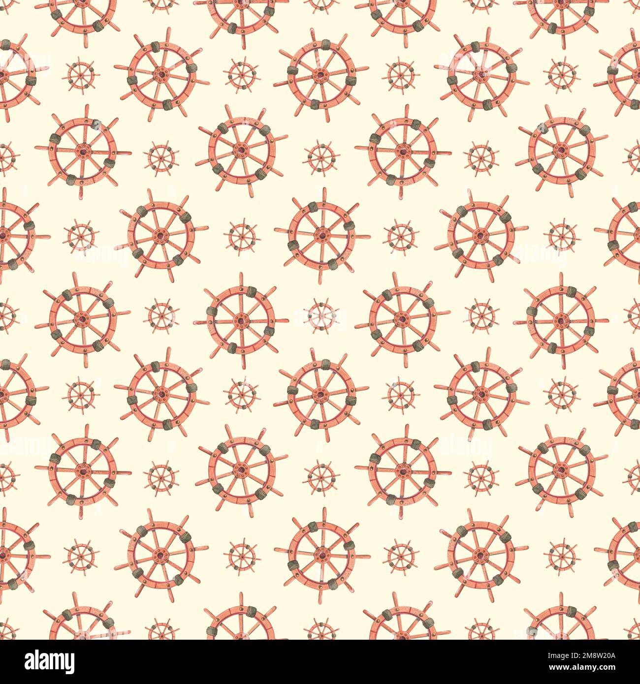 Ship's steering wheels, wooden coral color. Watercolor illustration ...