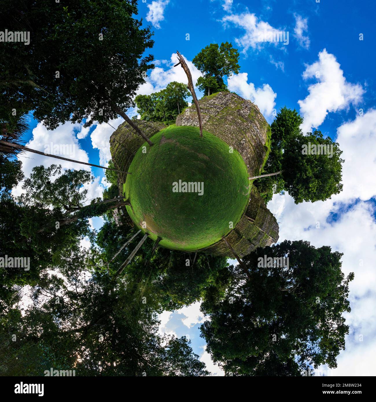Miniplanet view of Yaxha central plaza Stock Photo - Alamy