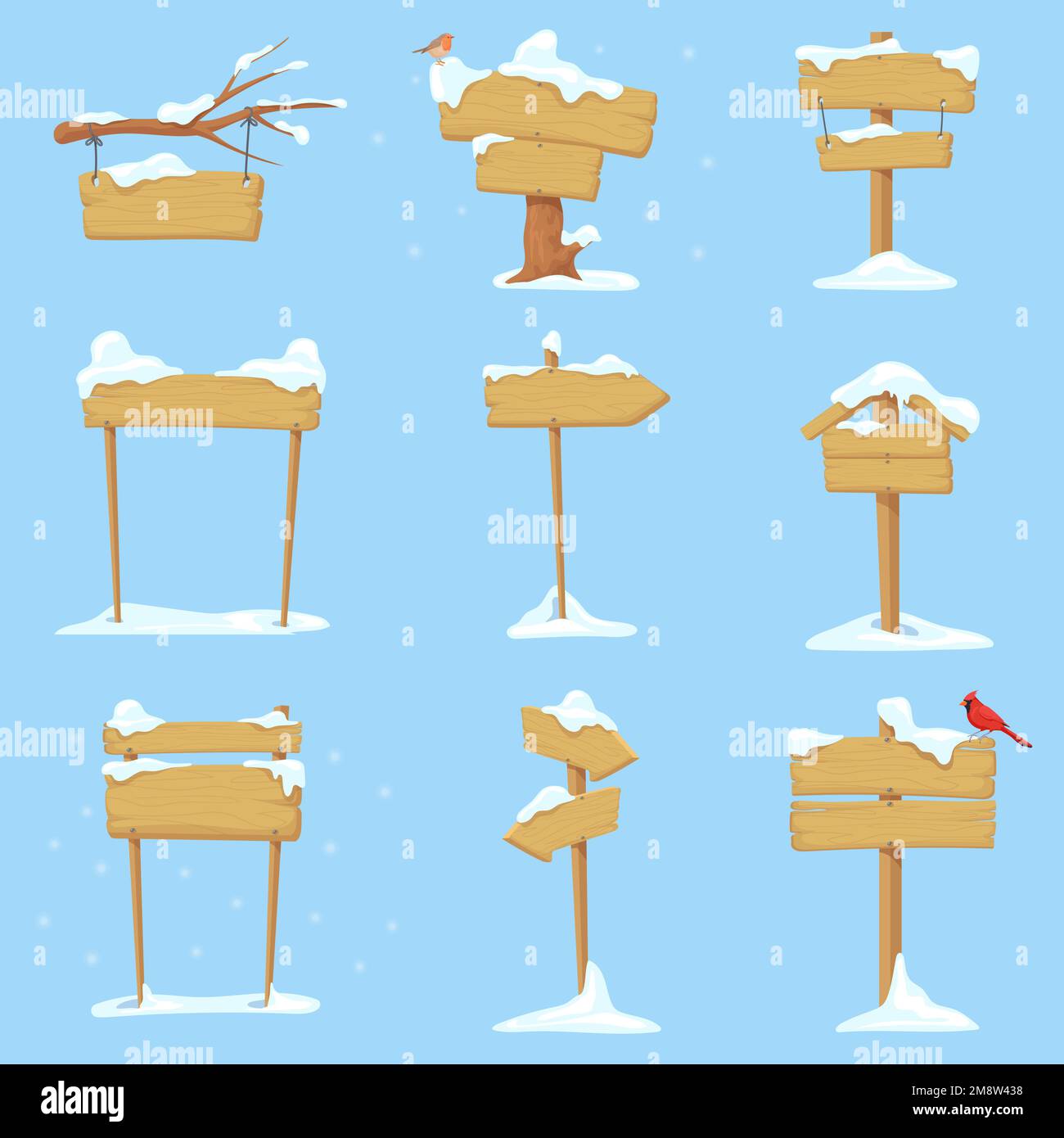 Snow wooden signs. Winter wood signboard, cartoon snowy signpost board ...