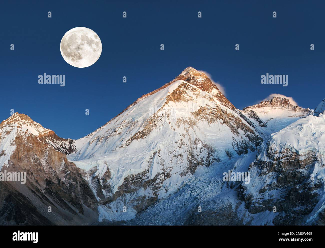 Mount Everest, night view with moon, Nepal Himalaya mountain. Mt ...