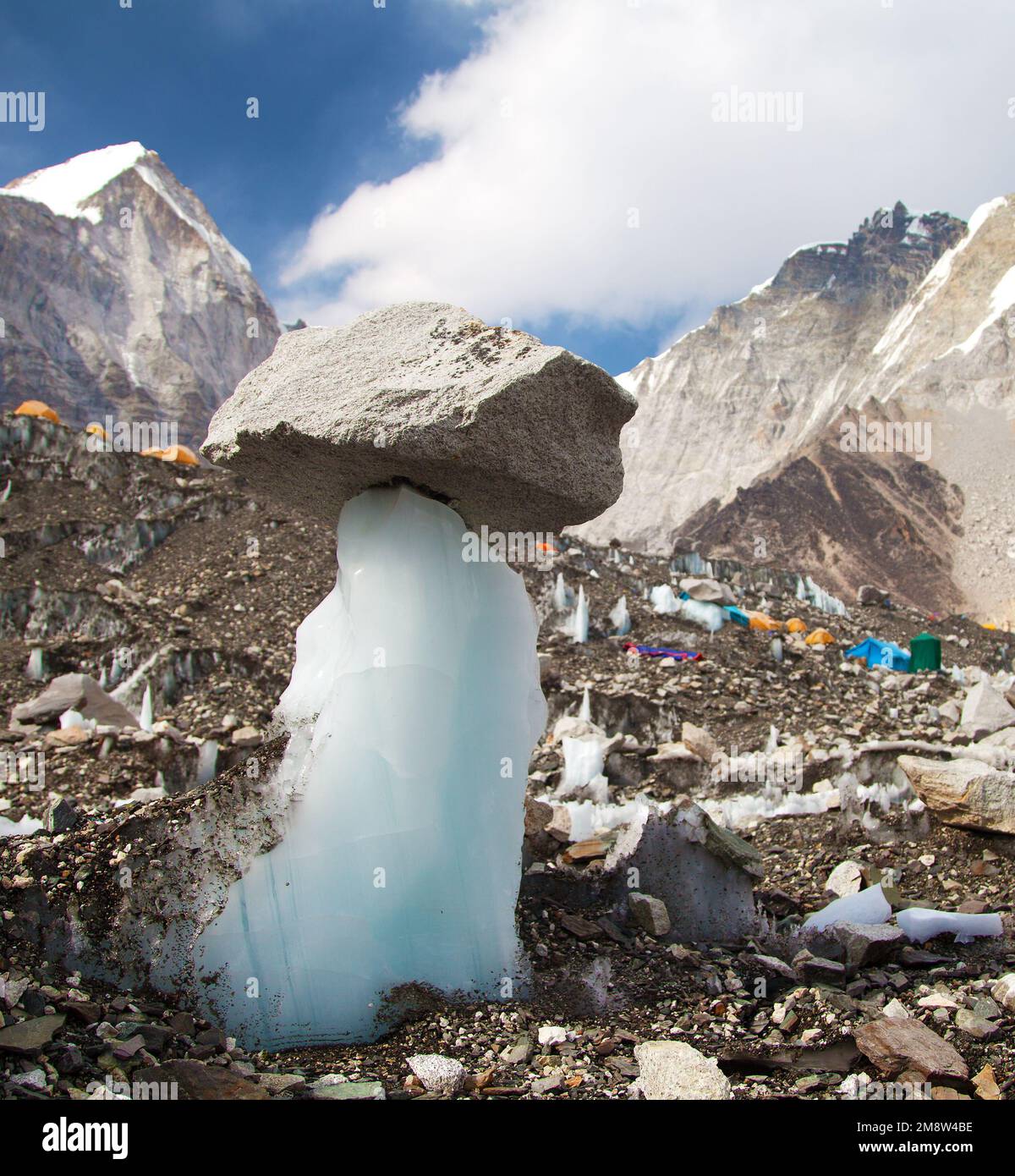 View from Mount Everest base camp with abstract ice and stone mushroom ...