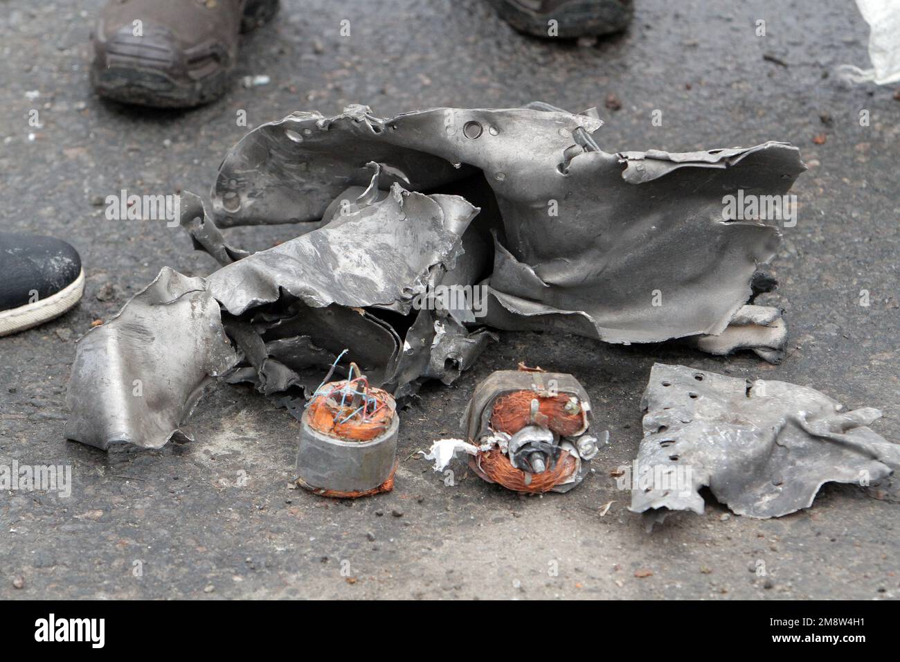 DNIPRO, UKRAINE - JANUARY 15, 2023 - The fragments of a rocket launched ...