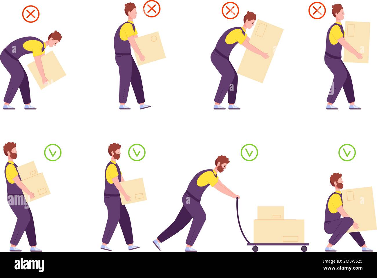 Weights handling. Safety ergonomic posture of back for carry or push ... Weights handling. Safety ergonomic posture of back for carry or push ...