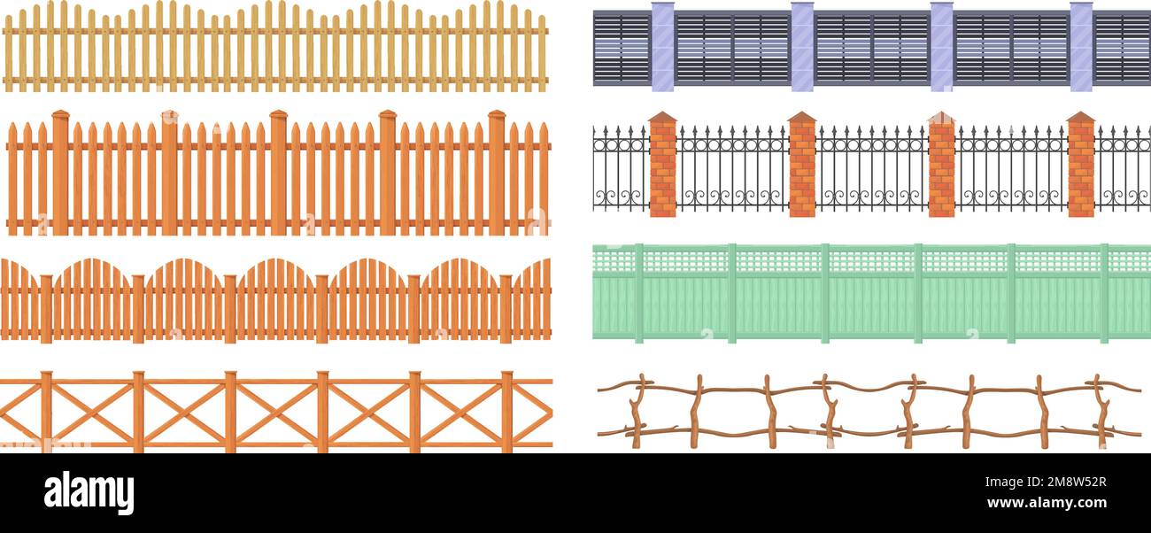Seamless wooden fences. Cartoon wood fence pattern, long outdoor house ...