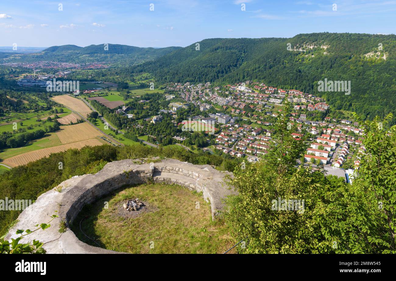Scenic view from Hohenurach Castle near old town of Bad Urach, Germany ...