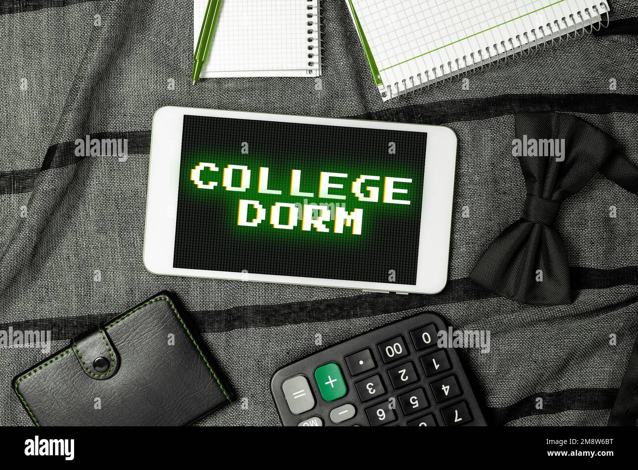 Text sign showing College Dorm. Internet Concept residence hall ...