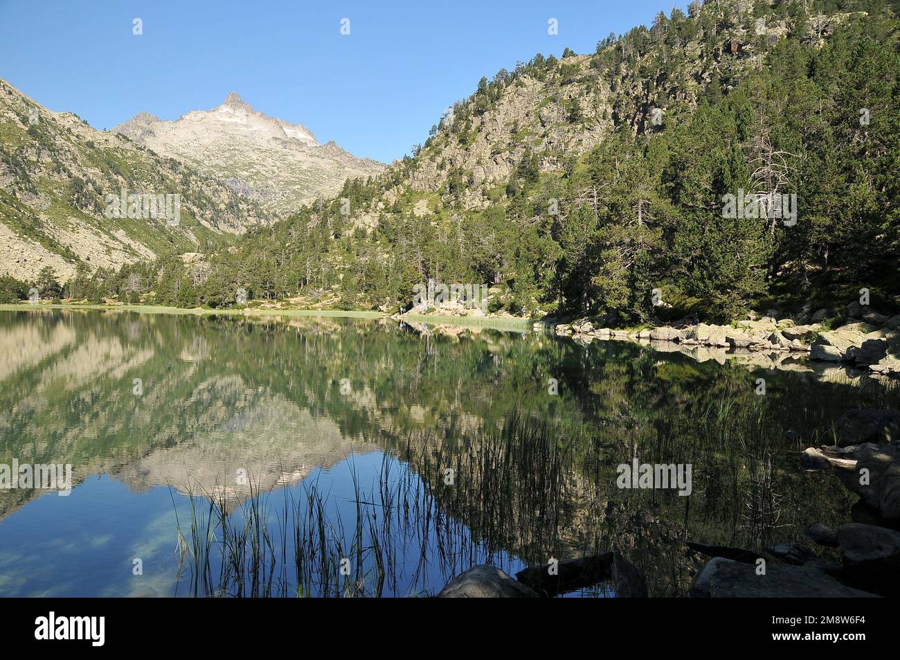 An amazing shot of the lake surrounded by mountains reflecting on the ...