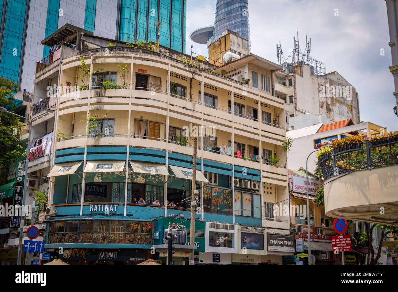 Corner of an old colonial building in Ho Chi Minh Vietnam Stock Photo ...