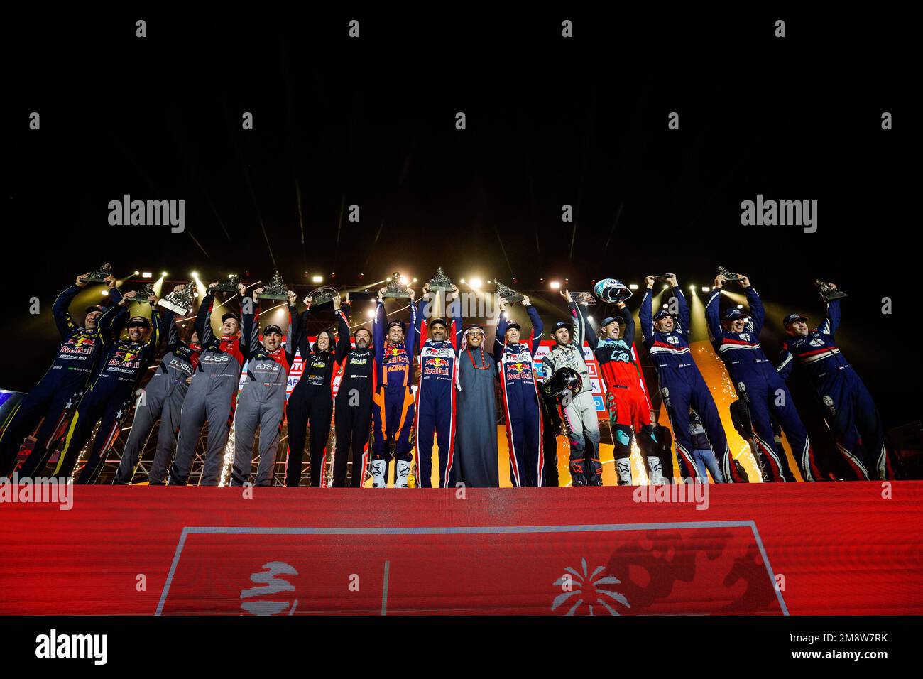All the winners on the podium during the Podium Finish of the Dakar ...